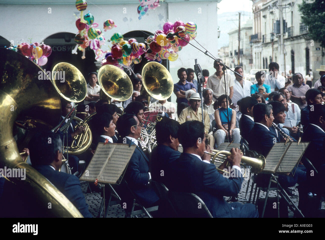 Mexican band give an outdoor concert at the Oaxaca plaza Stock Photo ...