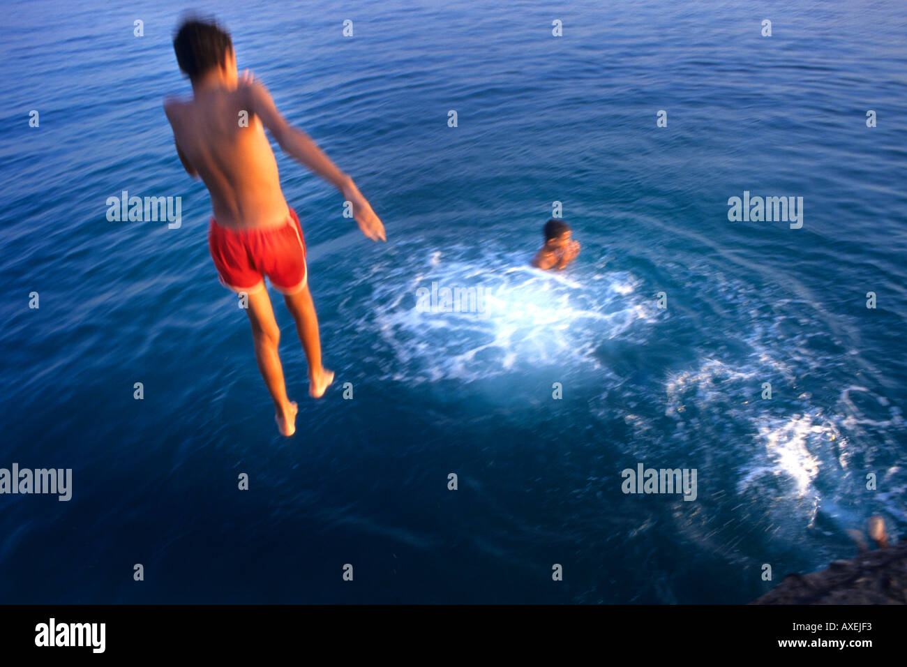 Diving Jumping Playing Swimming Plunging High Resolution Stock ...