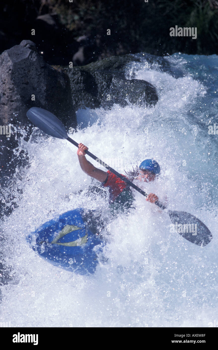 Kayaking Over A Waterfall Stock Photo - Alamy