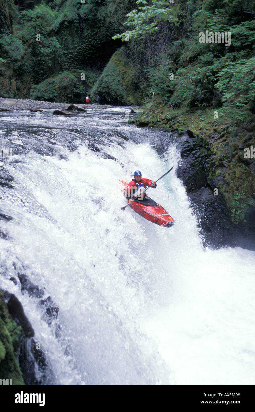 Kayaking Over A Waterfall Stock Photo - Alamy