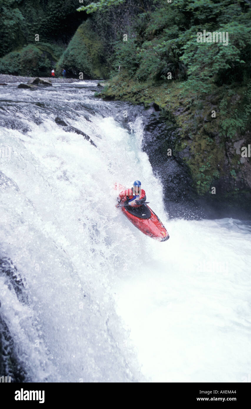 Kayaking Over A Waterfall Stock Photo - Alamy