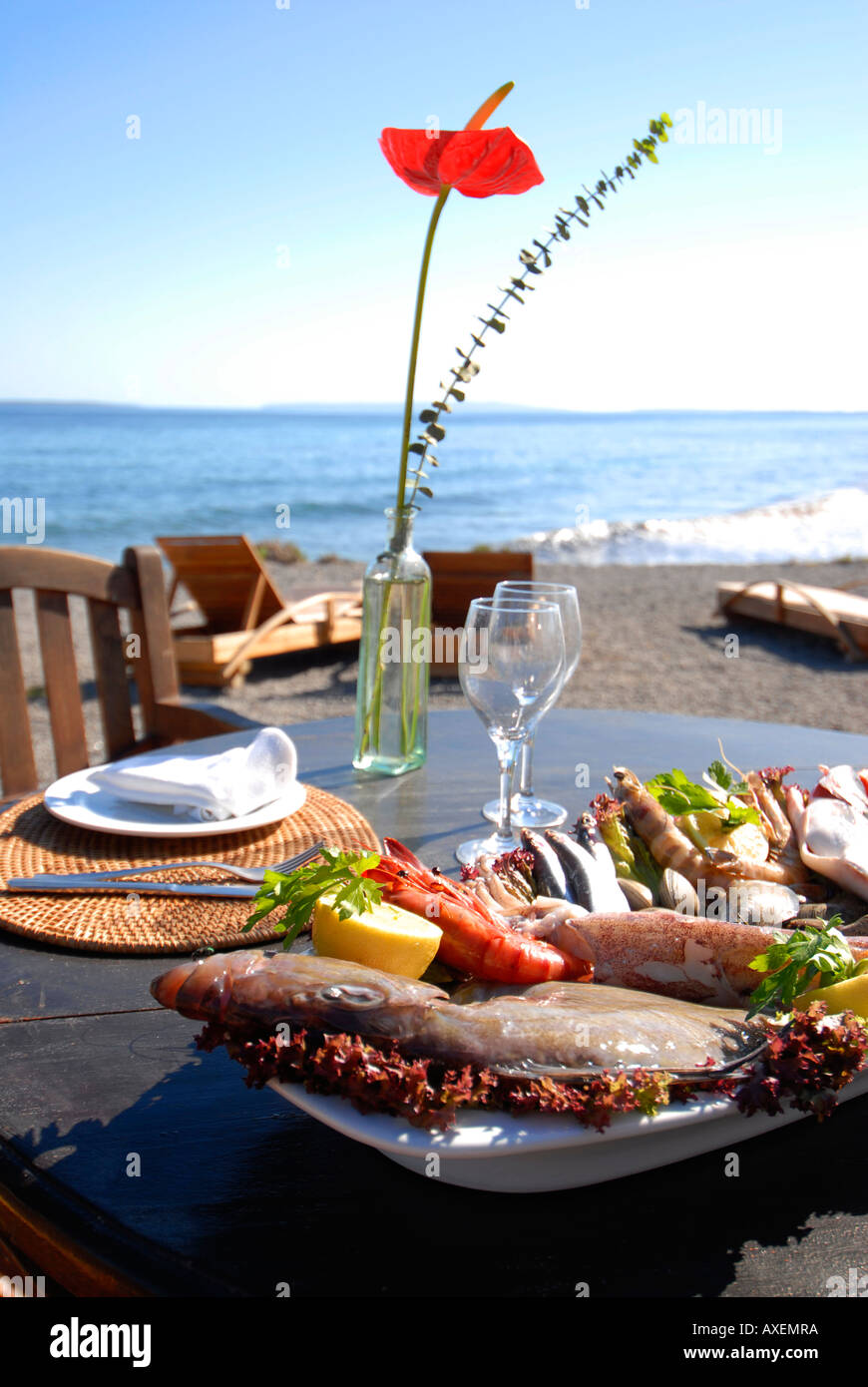 Assorted fresh fish on the table of a coastal ibizan restaurant Ibiza ...