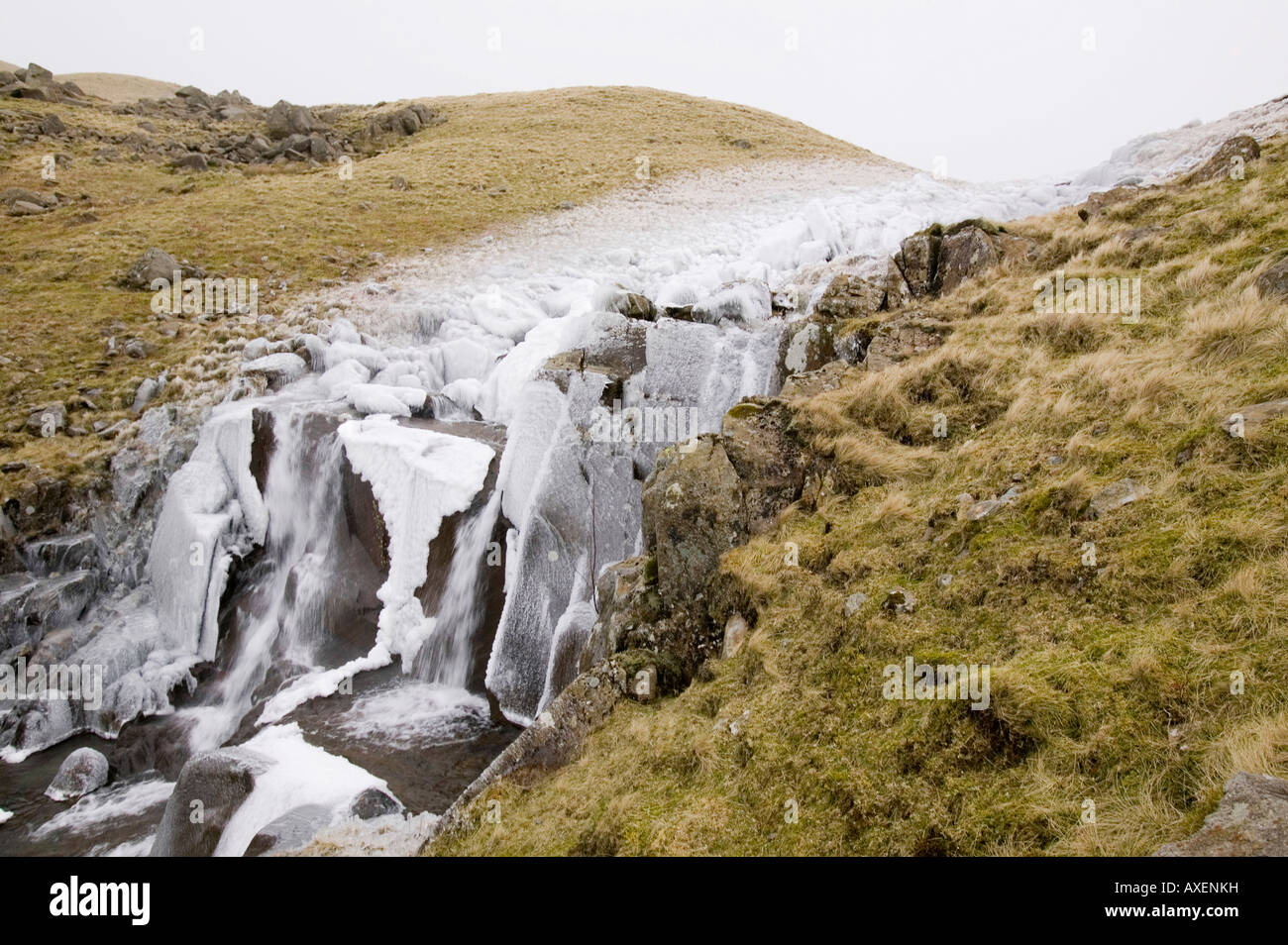 Icing on rocks caused by a strong wind blowing water onto frozen rocks ...