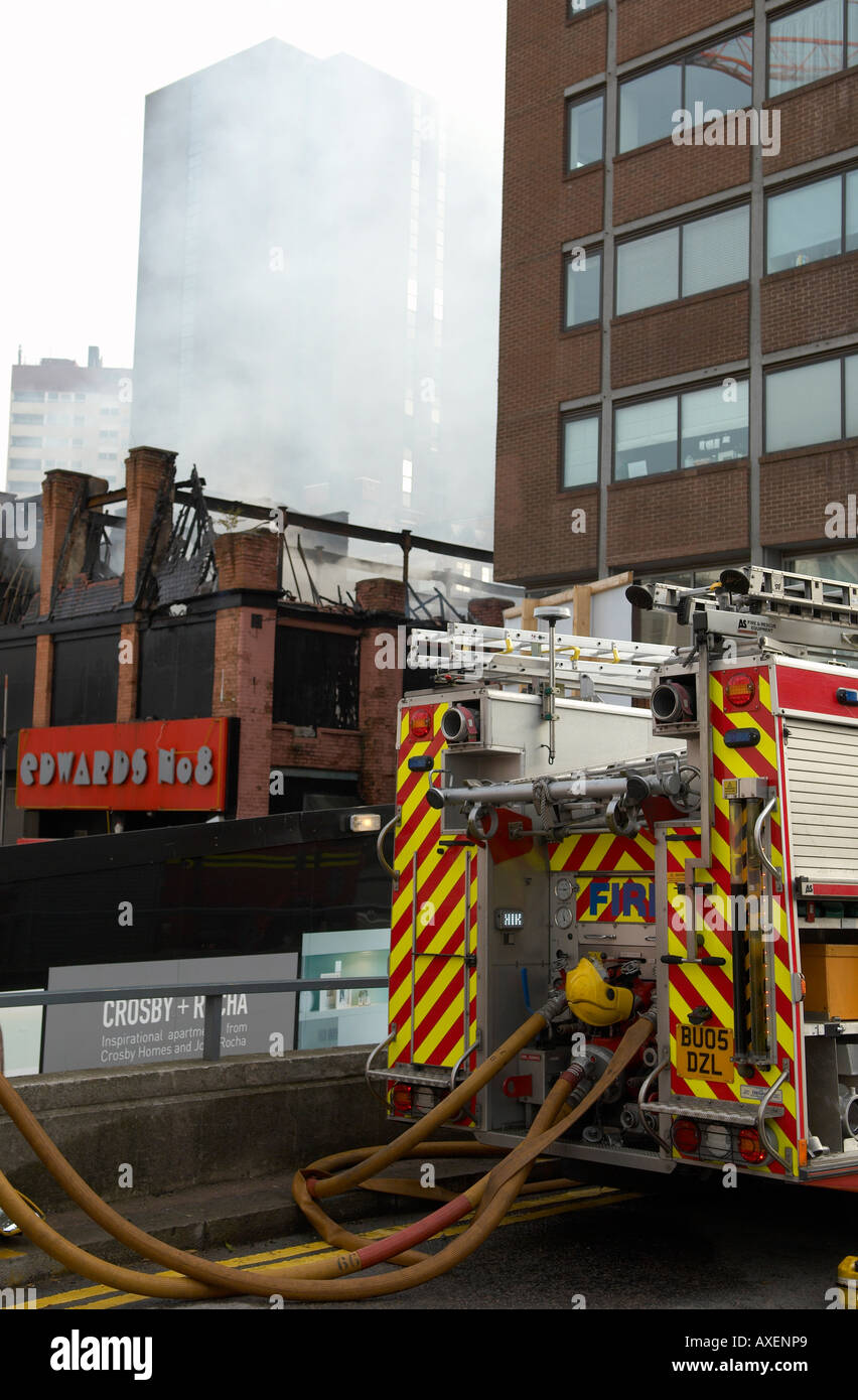 Fire engine at fire scene Stock Photo - Alamy