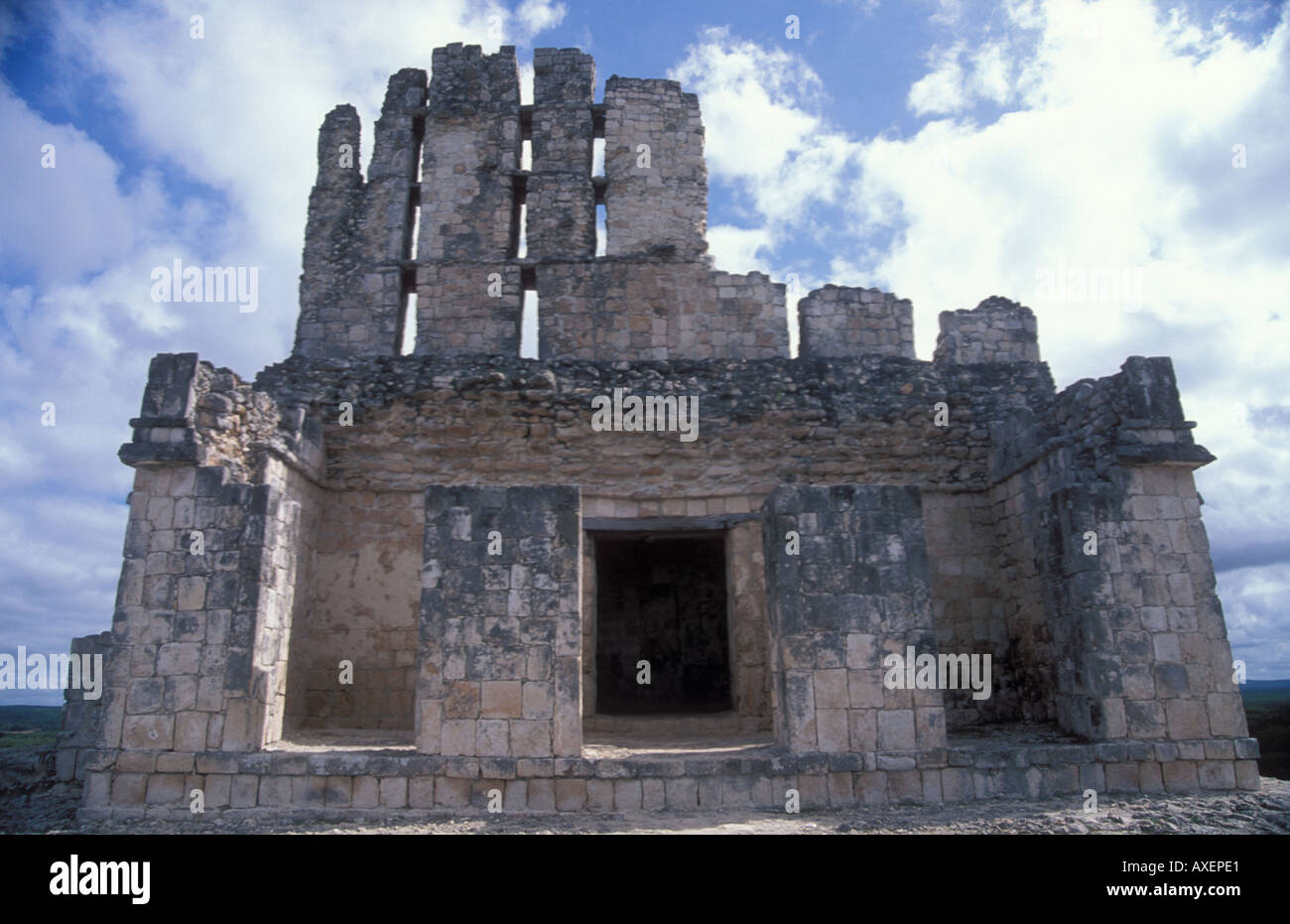 Building on top of Grand Akropolis temple Maya hisotrical site Edzna ...