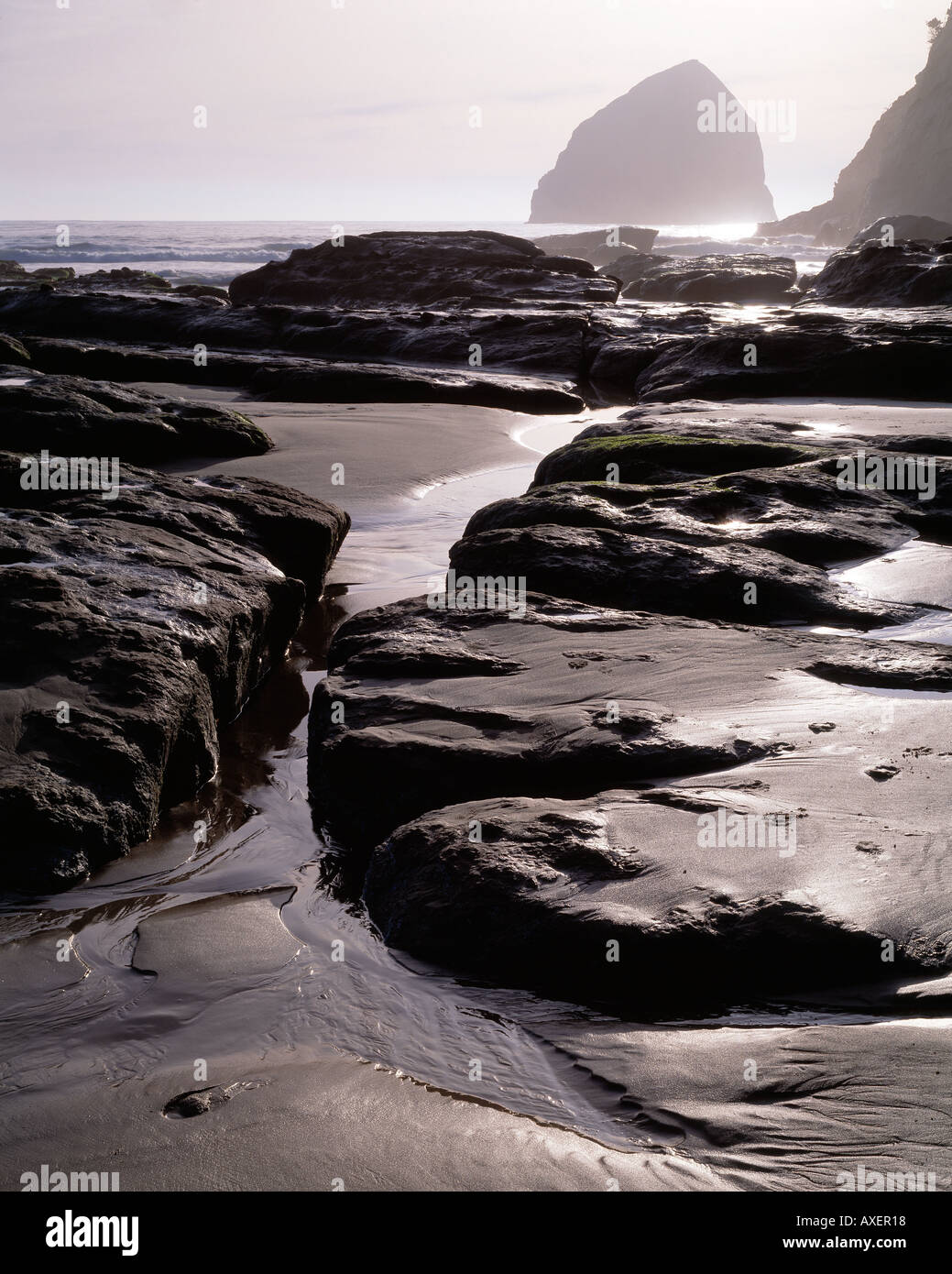 Low Tide Exposing Large Rocks on Beach Stock Photo - Alamy