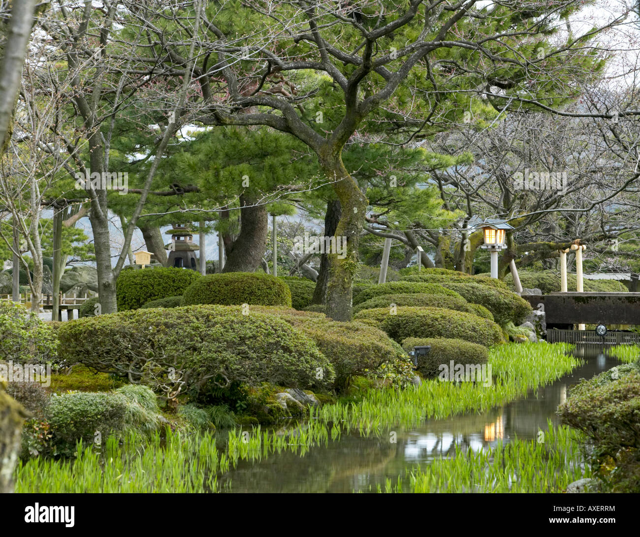 SPRING EVENING AT KENROKUEN GARDENS, KANAZAWA, JAPAN. WIDELY CONSIDERED ...