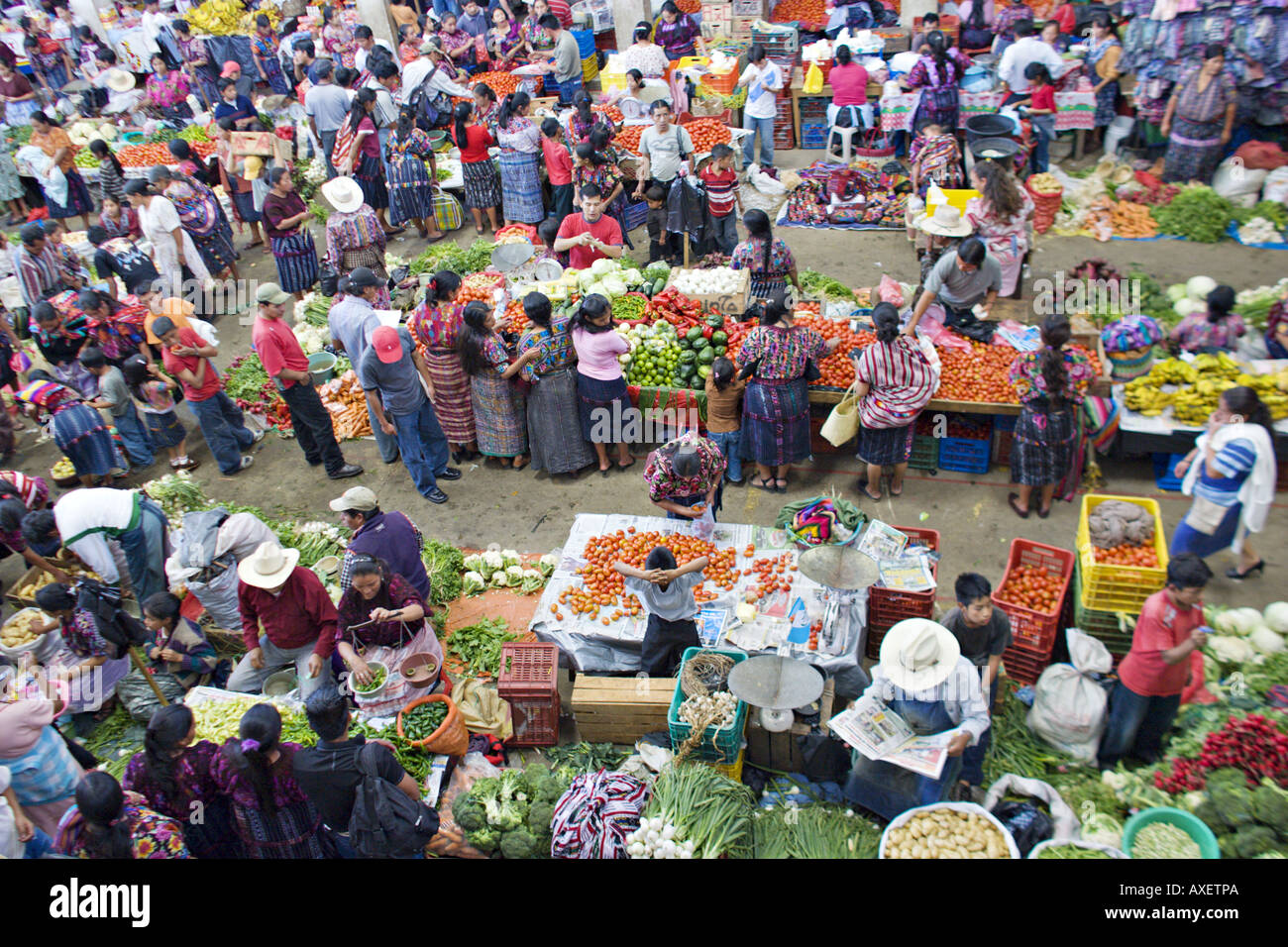 GUATEMALA CHICHICASTENANGO An overhead view of the large indoor ...