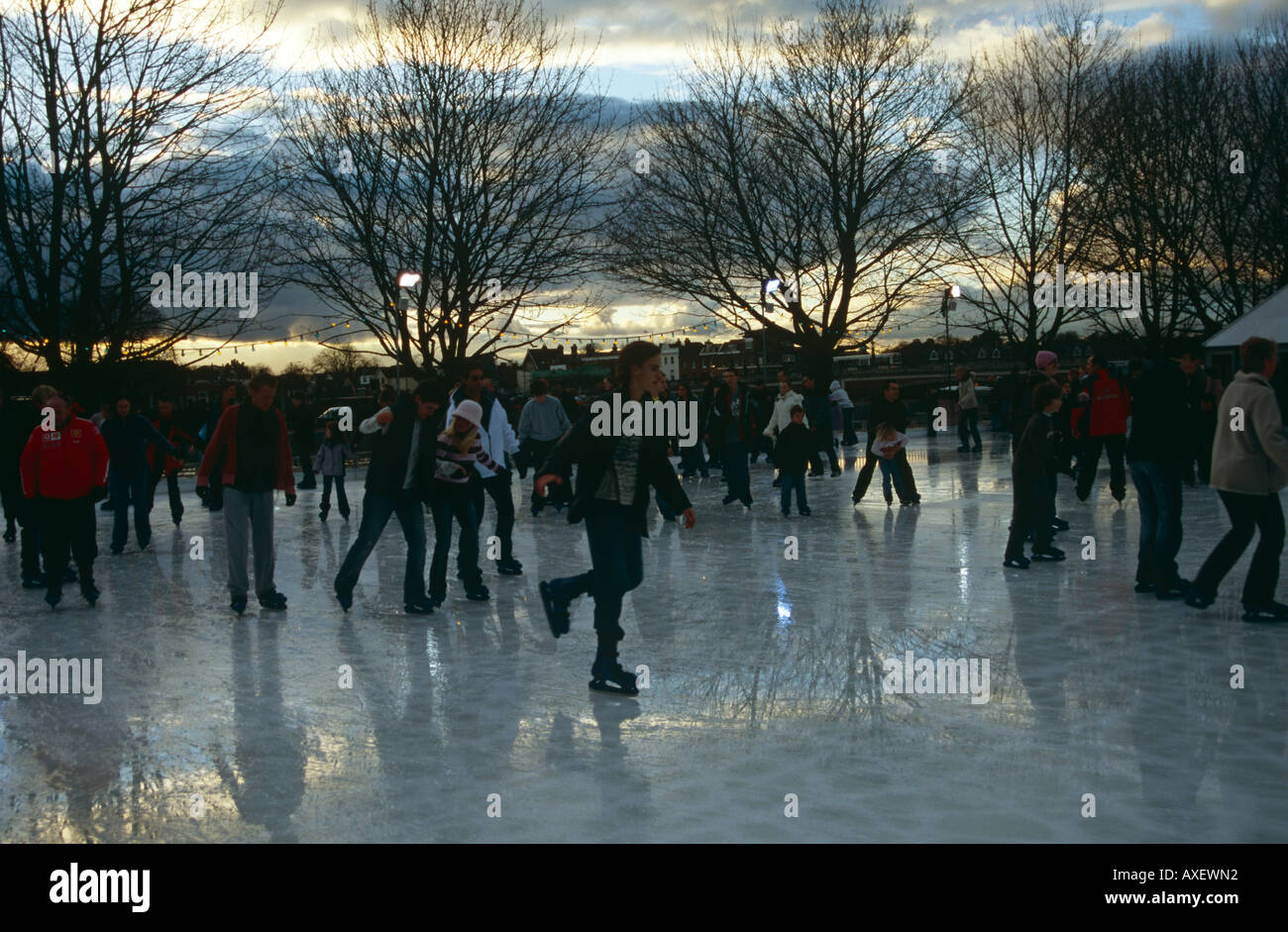 Skaters at Hampton Court Palace Ice Rink, East Molesey, Surrey, England ...