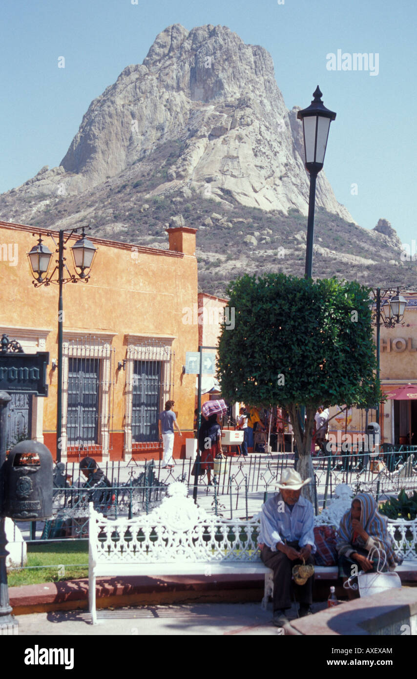 The main square in the village of San Sebastian Bernal, Querétaro state ...