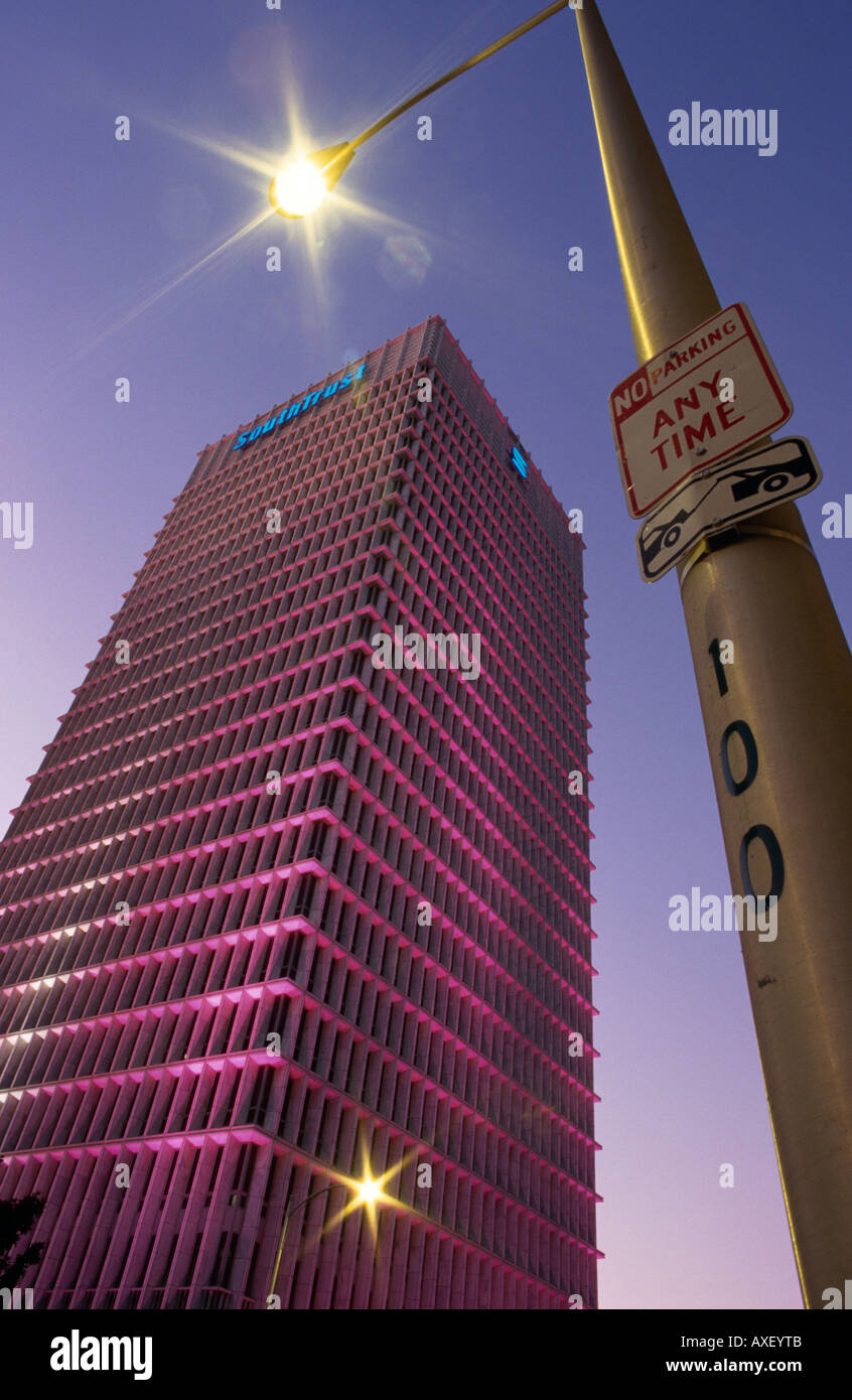 Corporate tower building of South Trust with street light in downtown ...