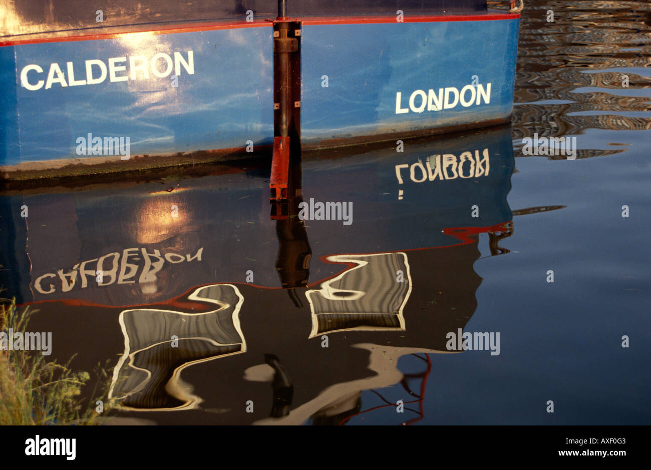 Stern of Boat and Reflection, on the River Thames, Reading, Berkshire ...