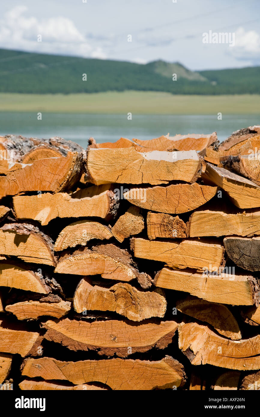 Wood pile Khatgal Northern Mongolia Central Asia Stock Photo - Alamy