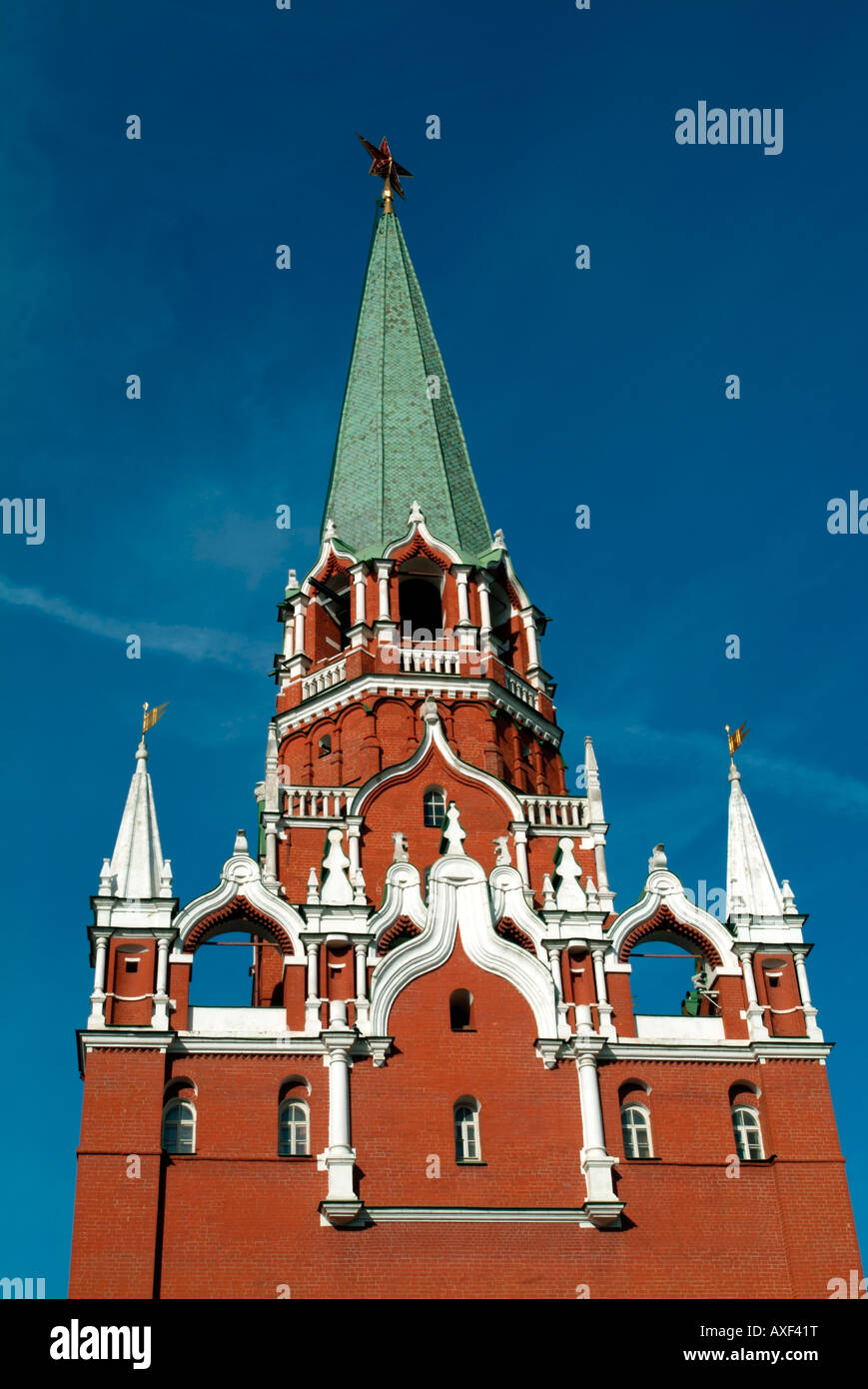 Saviour Tower the kremlin red square moscow russia blue sky red brick ...