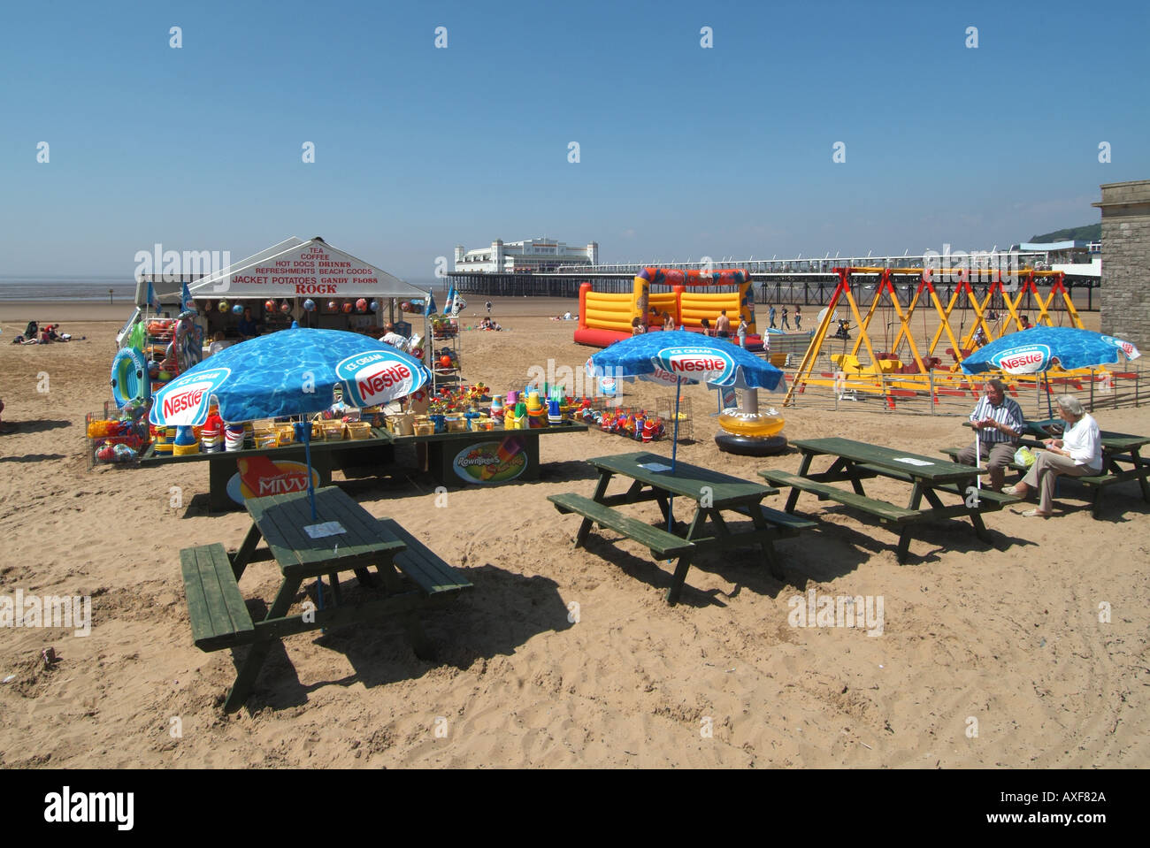 Weston Super Mare seaside resort main beach with summer stall shop and ...