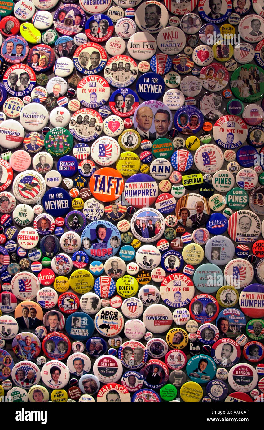 A collection of campaign buttons for various elections and political ...