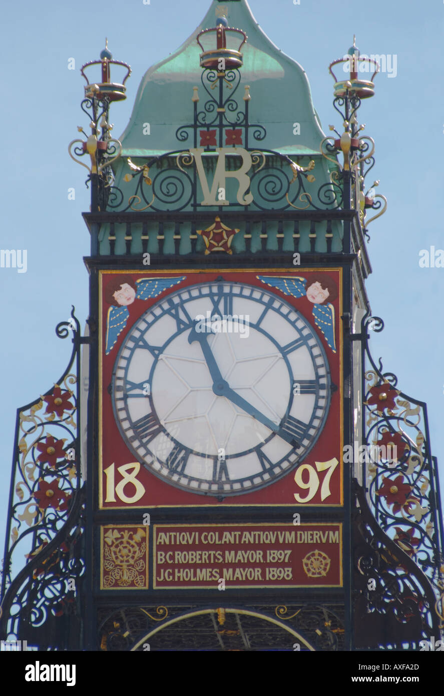 The clock on the East Gate of the city walls Chester Cheshire UK Stock ...