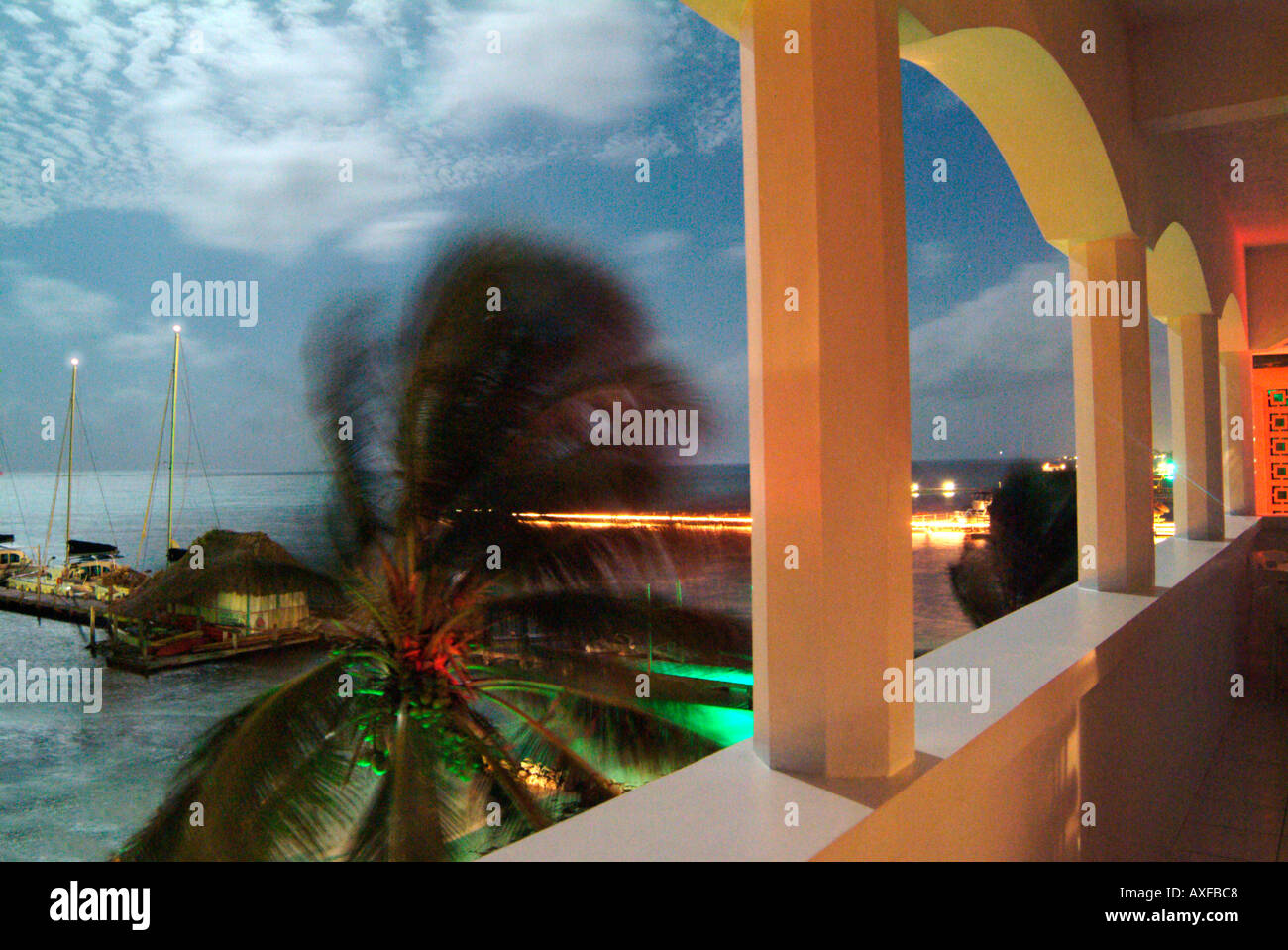 Moonlight on a Caribbean beach as seen from a hotel balcony Stock Photo ...