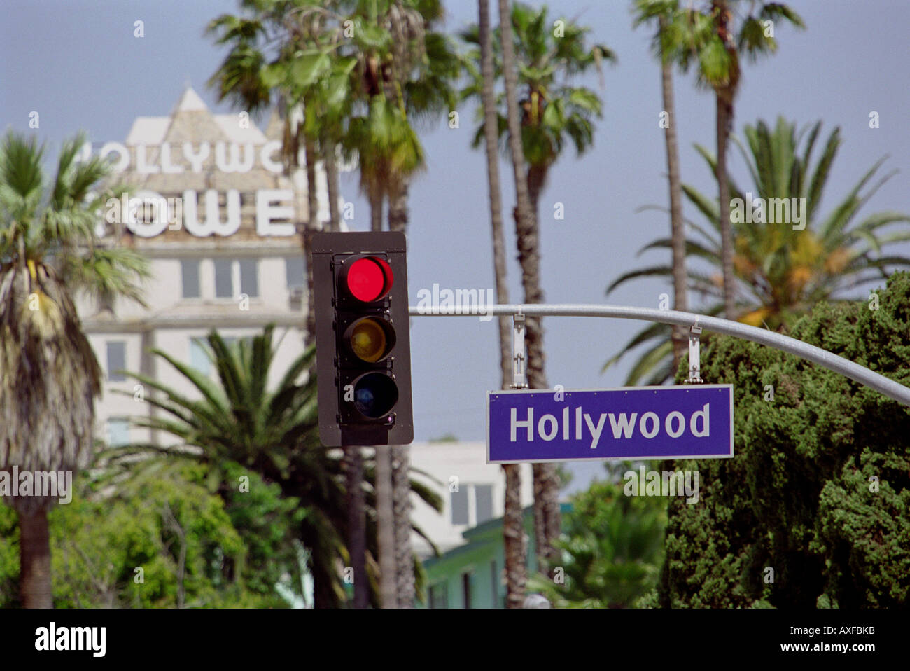 hollywood boulevard red traffic light Stock Photo - Alamy