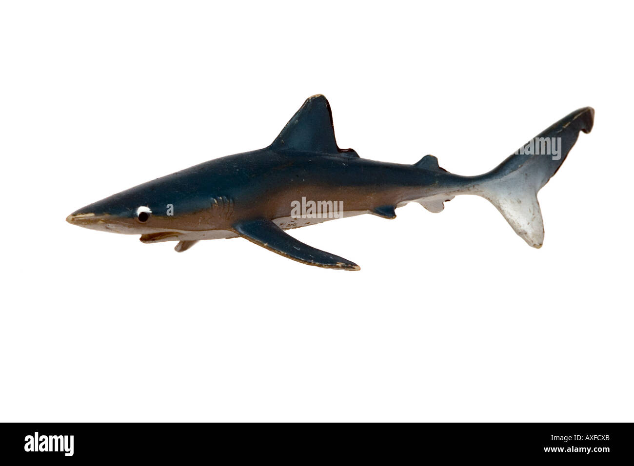 blue shark toy on white background Stock Photo - Alamy