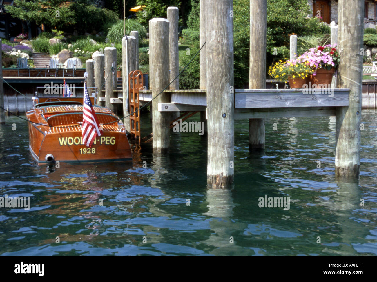 Classic Wooden Runabout on Lake Charlevoix Michigan Stock Photo - Alamy
