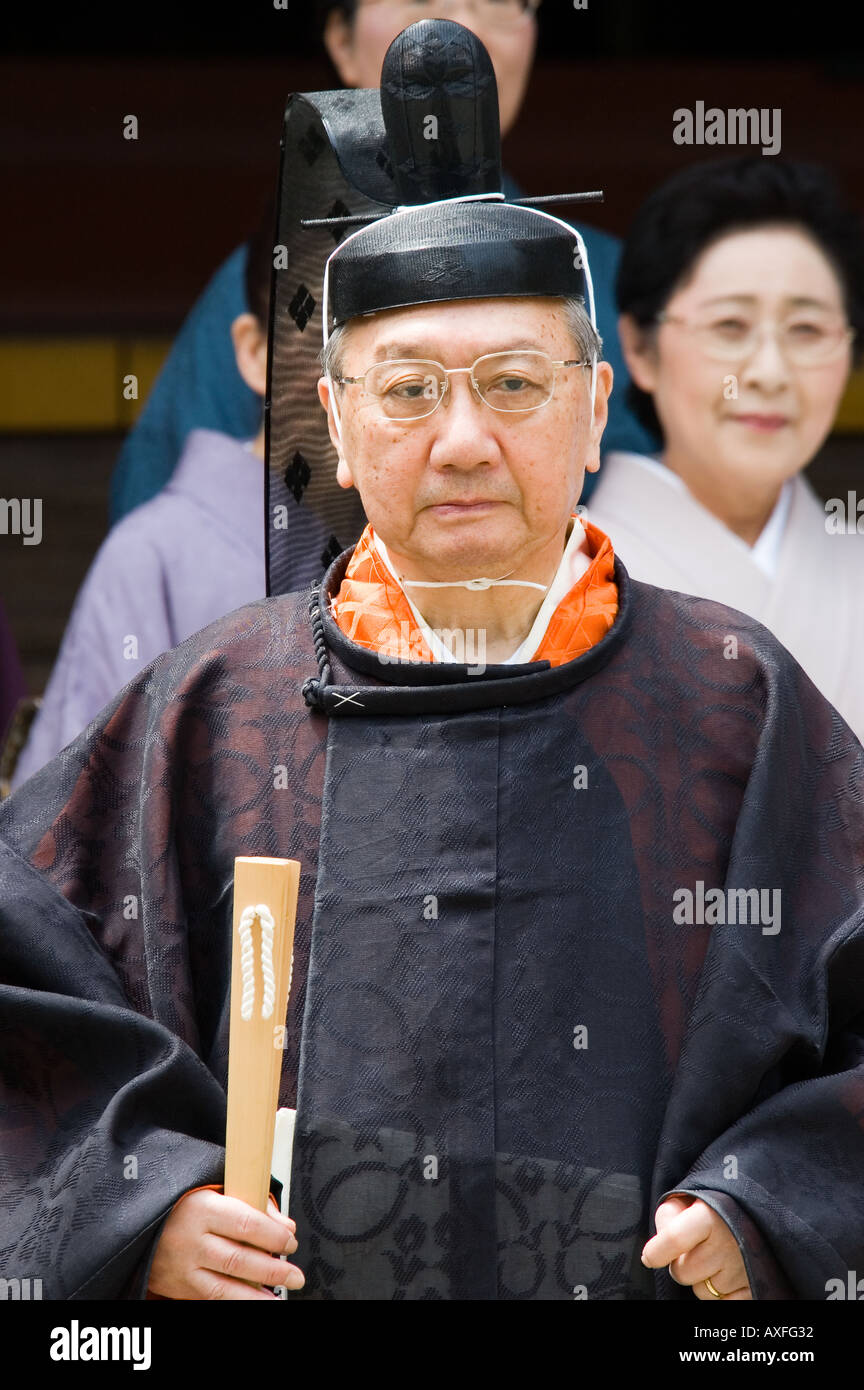 A man dressed in Heian period costume at the Gokusui no en festival in ...