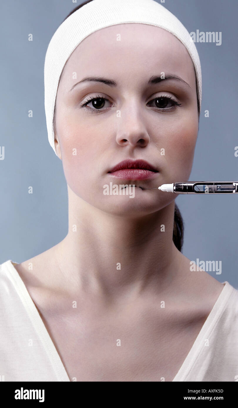 indoor studio cabinet close up woman girl 20 25 young head band make up ...