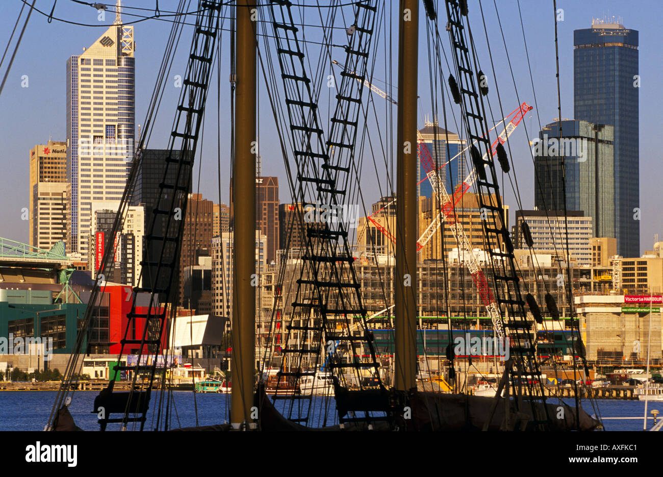 Melbourne Docklands view from north wharf across Victoria Harbour to ...