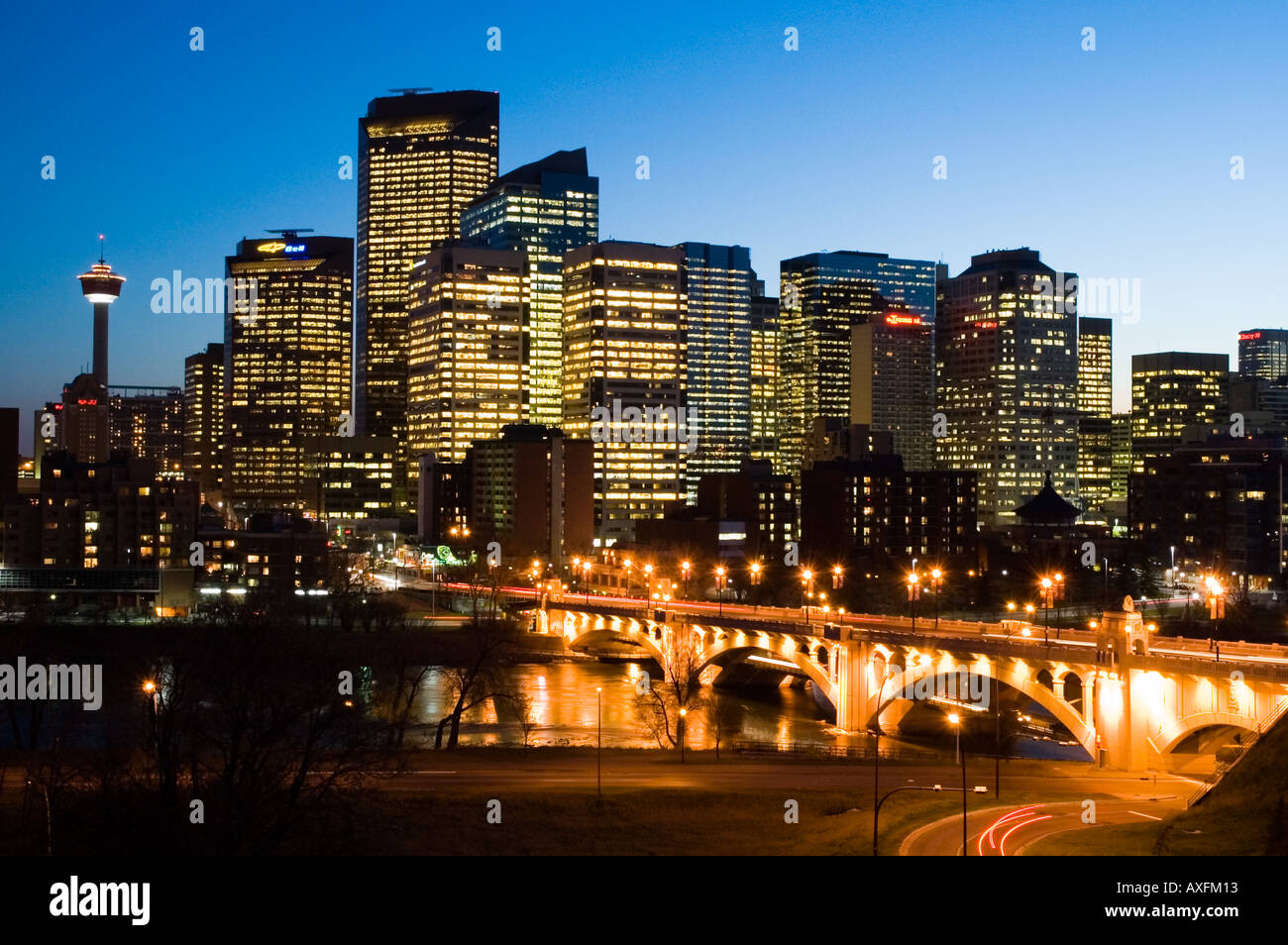 The Centre Street Bridge leads into the downtown skyline of Calgary ...