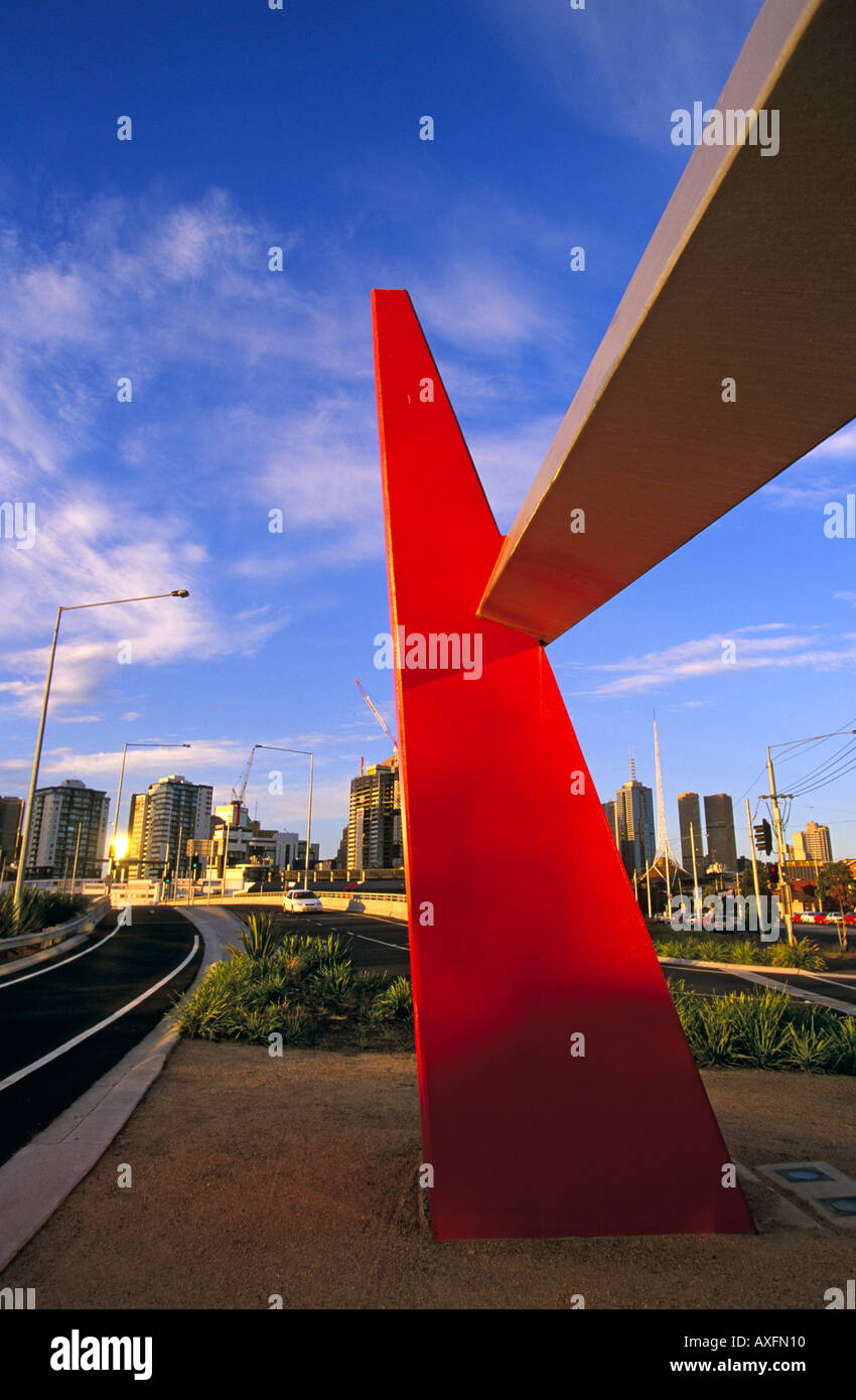 Sculpture with city skyline in background, , Melbourne, Victoria ...