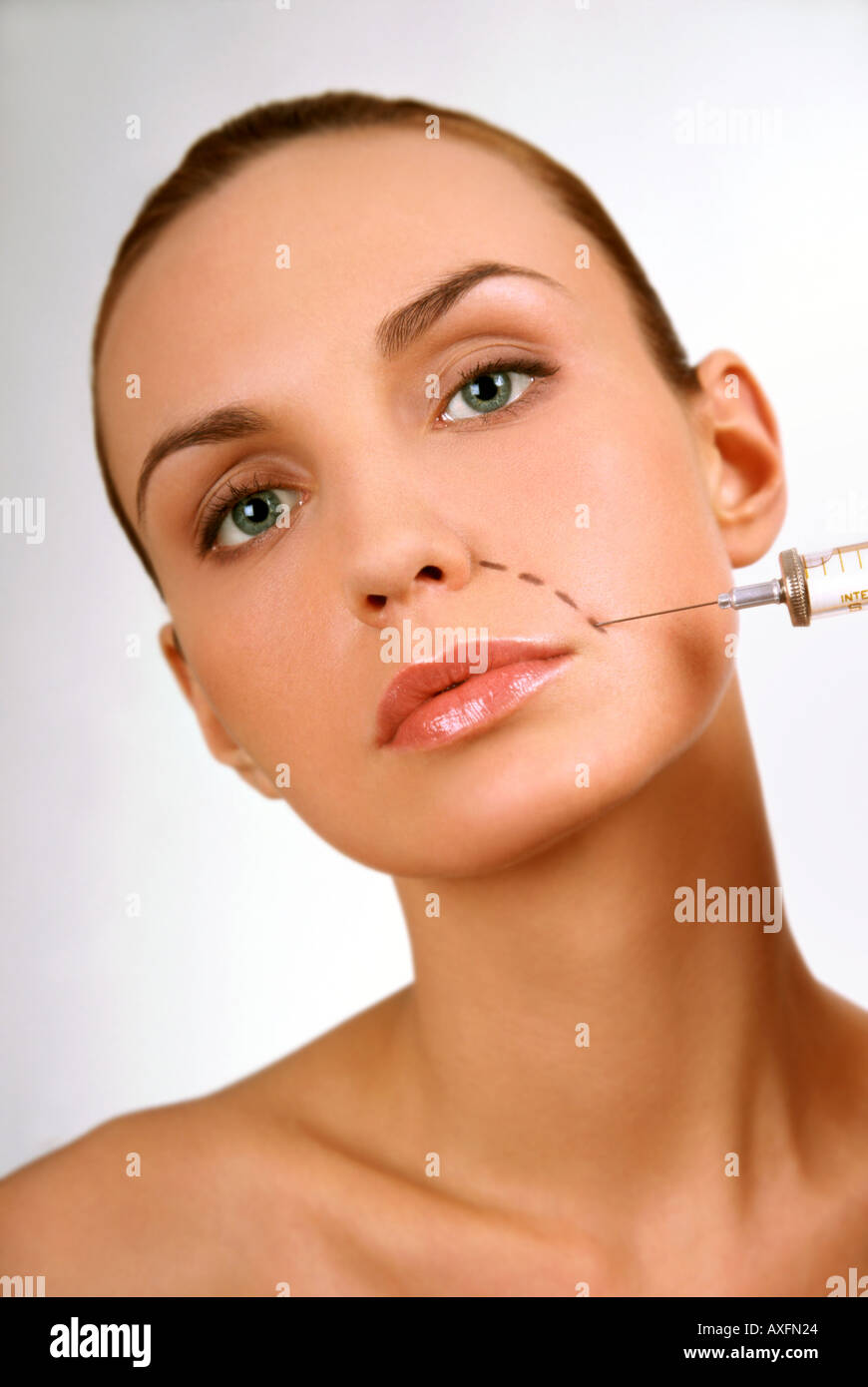 indoor studio woman girl 25 30 young brunette beauty plastic surgery ...