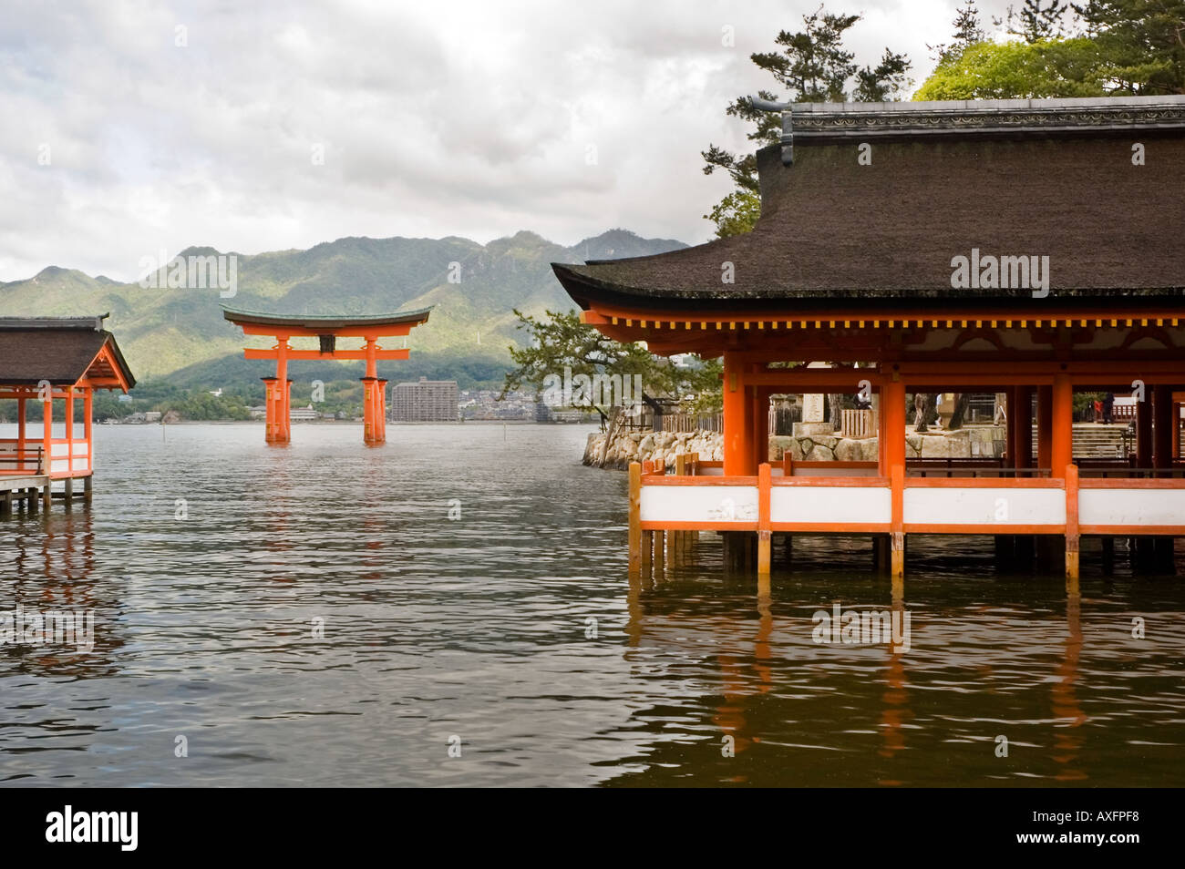 The floating torii gate of Miyajima stands in the bay near the ...
