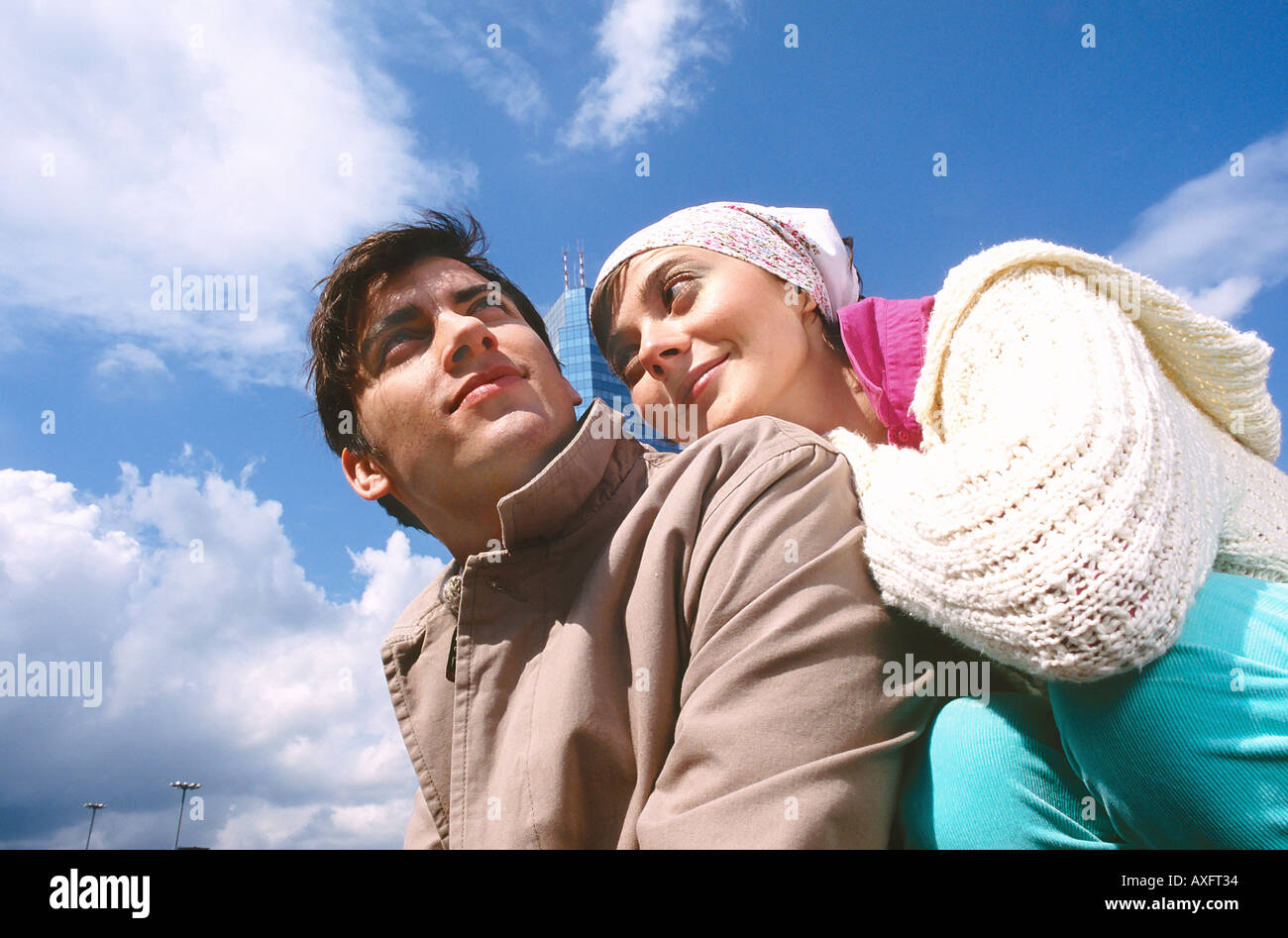 outdoor day spring sky cloud clouds couple man young woman girl 20 25 ...