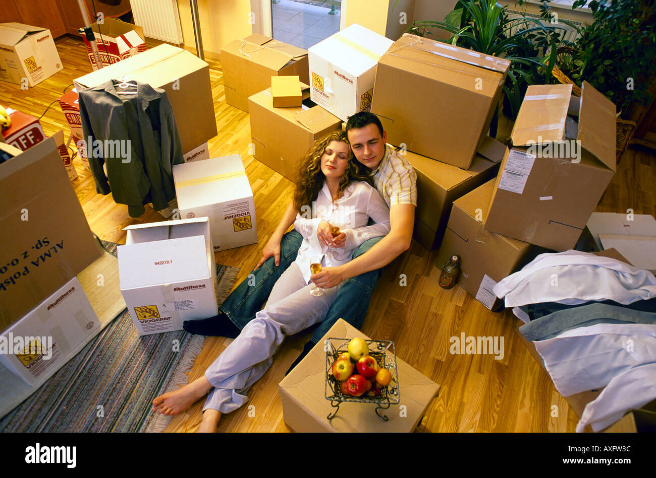 indoor flat room day woman girl man boy 20 25 young pair couple blonde ...