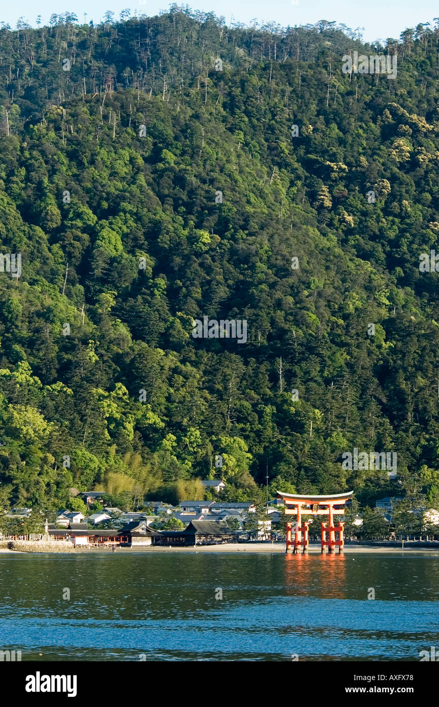 The floating torii gate of Miyajima stands in the bay near the ...