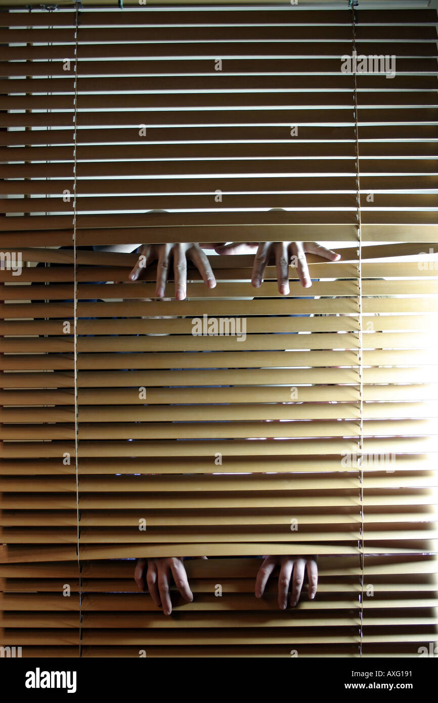 Hands and window blinds Stock Photo - Alamy