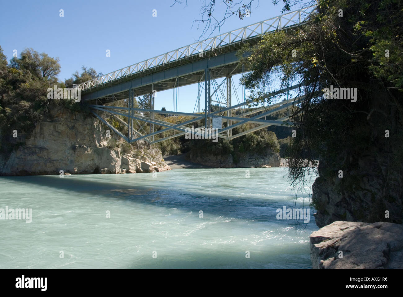 View from beneath Bridge No 1 over the Rakaia Gorge New Zealand ...