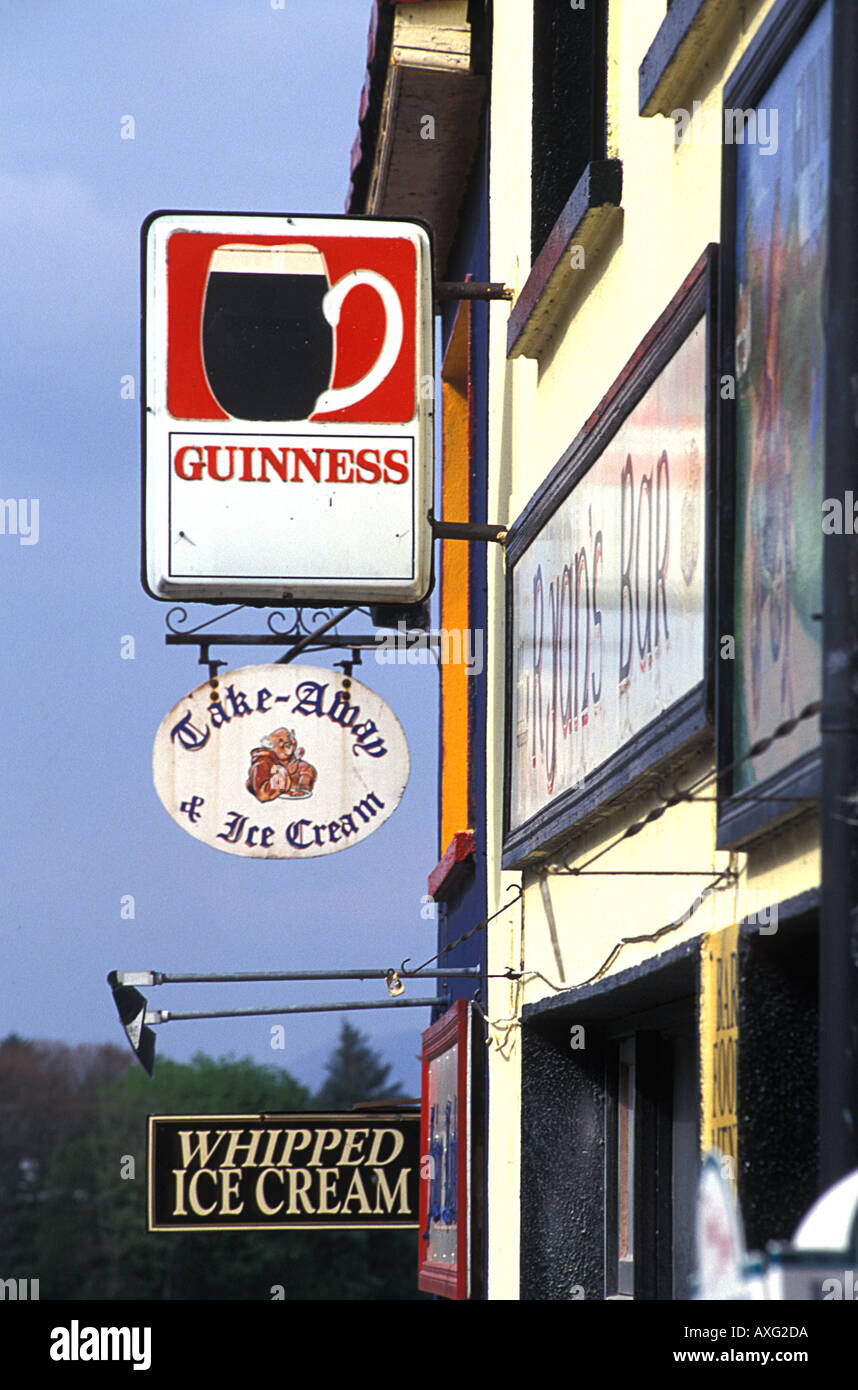 A Guinness Pub sign in the village of Roundstone Connemara Ireland ...
