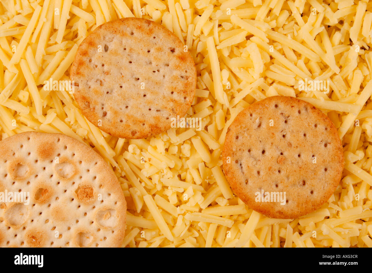 Crackers on grated cheese Stock Photo - Alamy