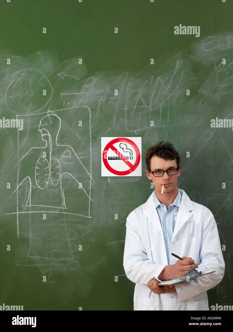 Scientist Smoking near No Smoking Sign Stock Photo - Alamy