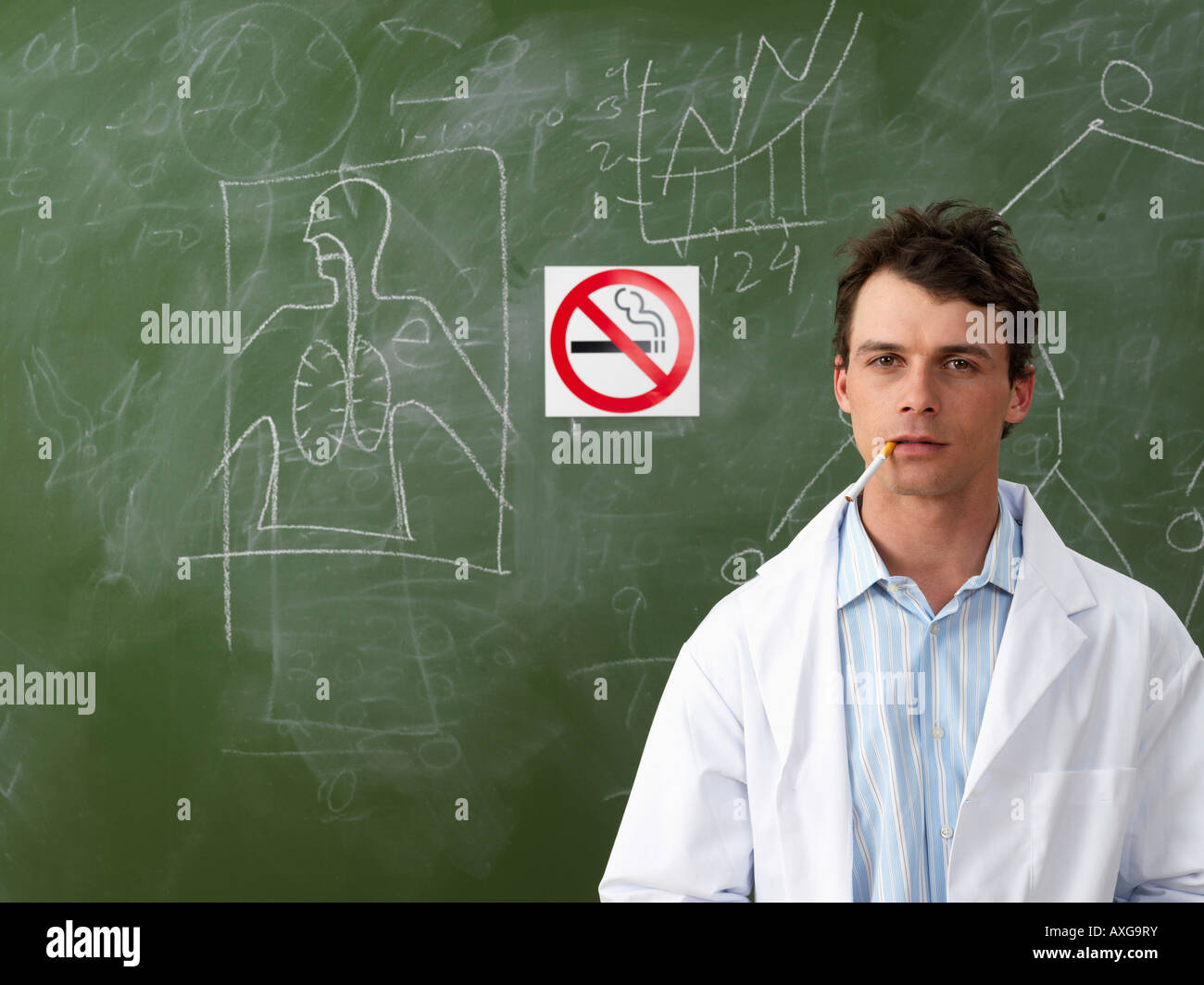 Scientist Smoking near No Smoking Sign Stock Photo - Alamy
