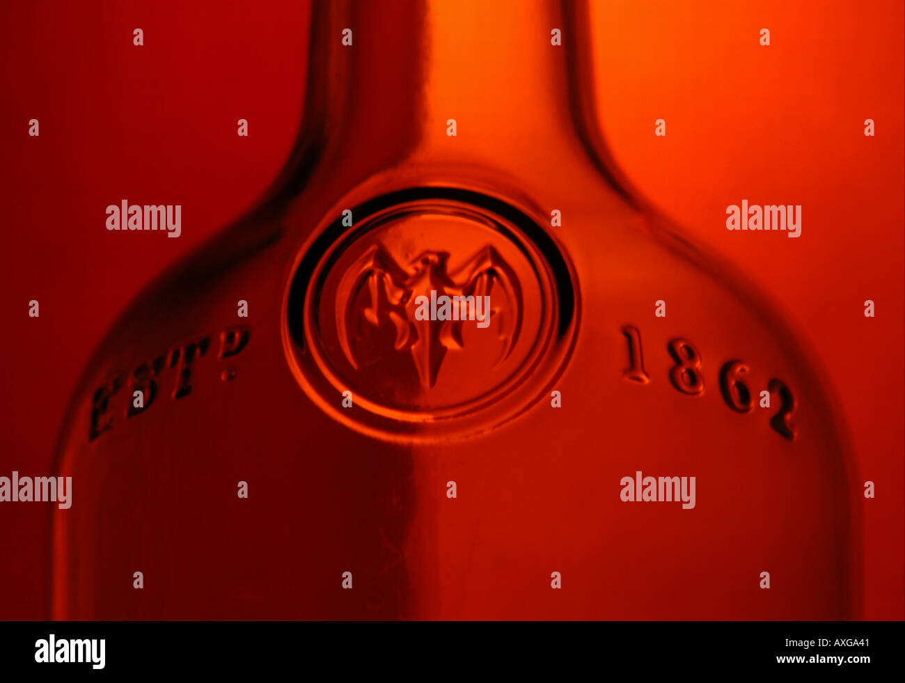 Bacardi bottle red orange study Stock Photo - Alamy