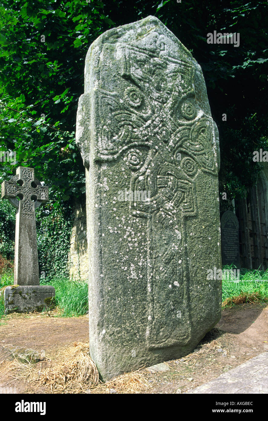 Early Celtic Christian carved stone Fahan Cross in old graveyard at ...