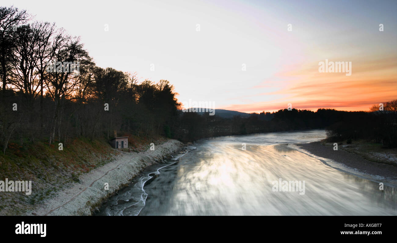 River Dee near Banchory, Royal Deeside Scotland in winter with snow ...