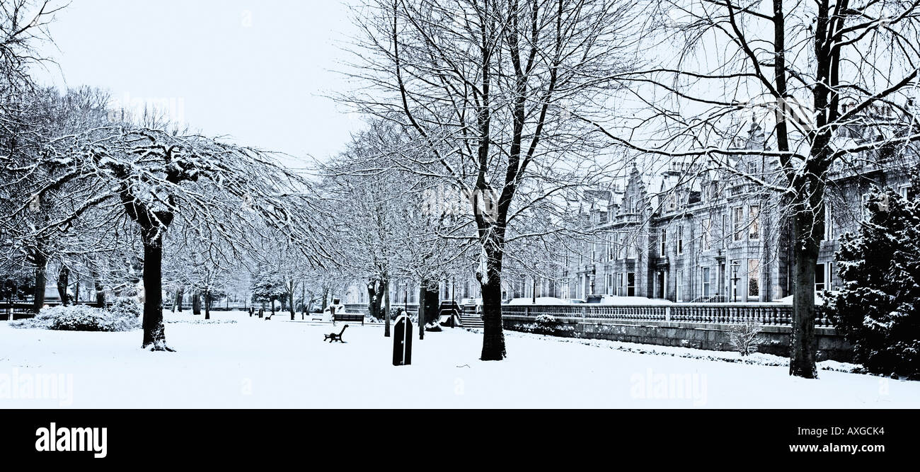 Panoramic wintry scene of Albyn park in Aberdeen Scotland with snow ...