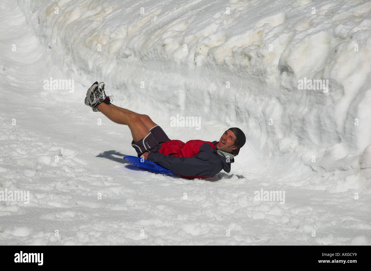 Snow tray slide at the Jungfraujoch Bernese Oberland Switzerland Stock ...