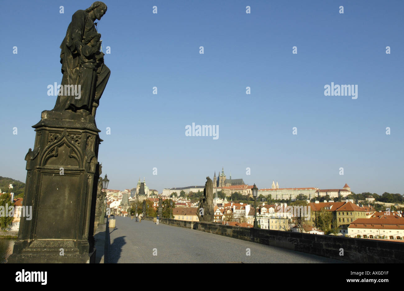 Prague, city view, hill Hradschin, Carls bridge, statue Stock Photo - Alamy
