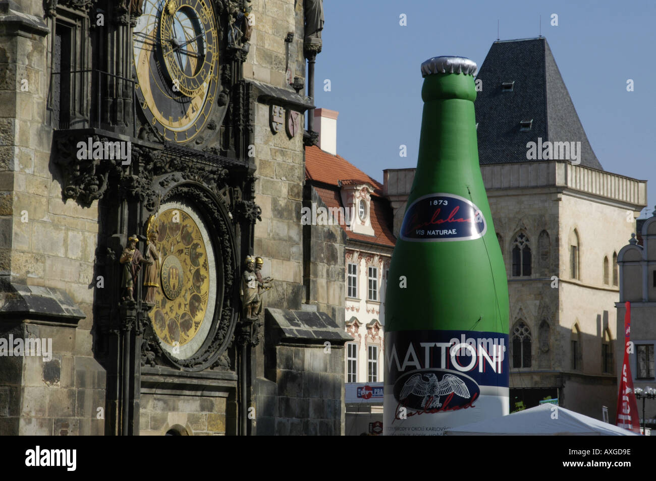 Prague city center city hall famous clock tower advertising for Mattoni ...