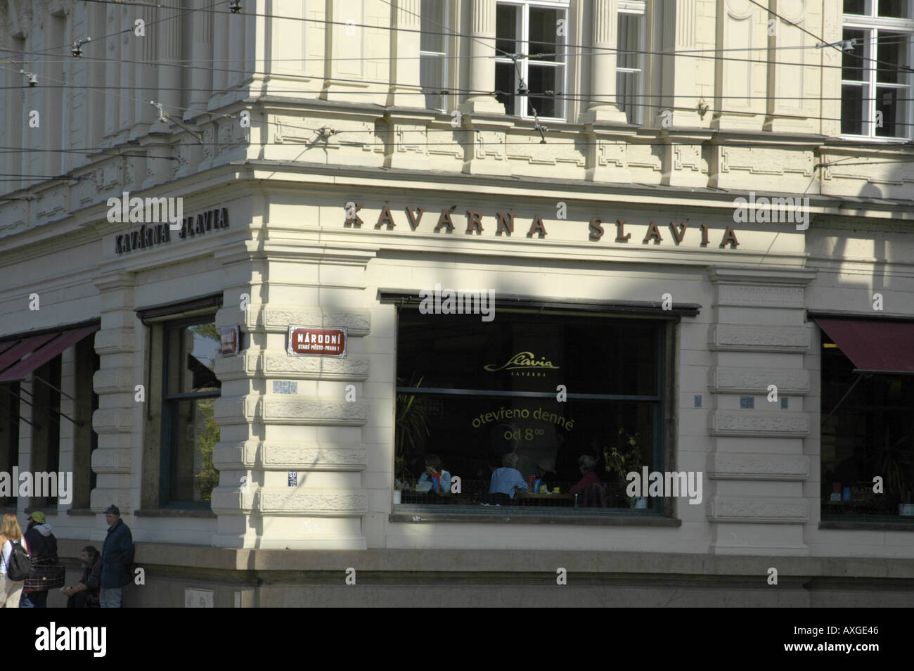 Prague, city view, Cafe Kavarna Slavia Stock Photo - Alamy