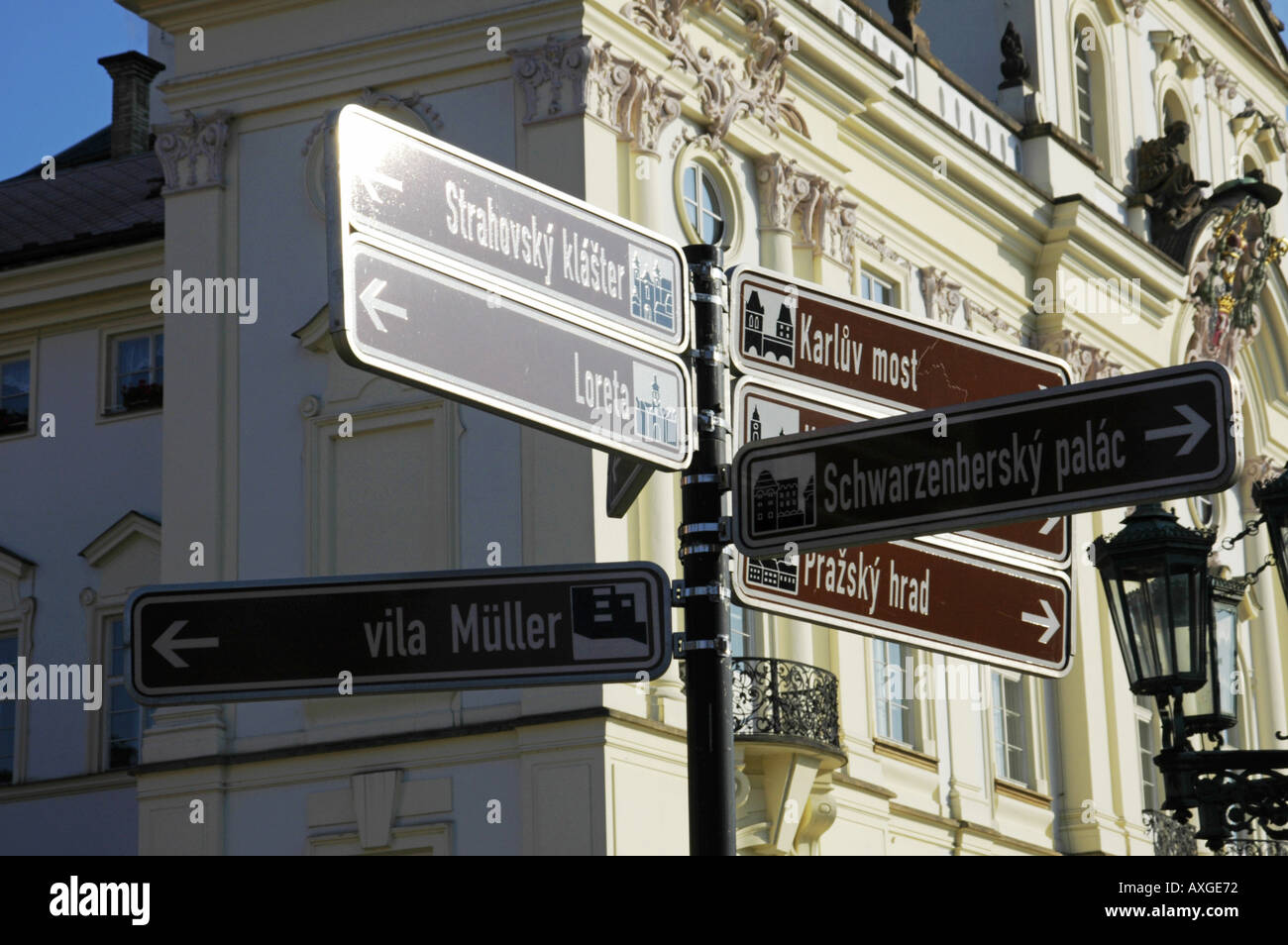 Prague, way signs for tourist attractions Stock Photo - Alamy